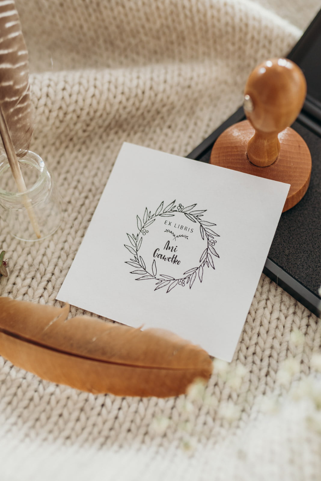 Drewniany Stempel Ex Libris Floral 50mm ANABU Drewniany Stempel Ex Libris Floral 50mm ANABU