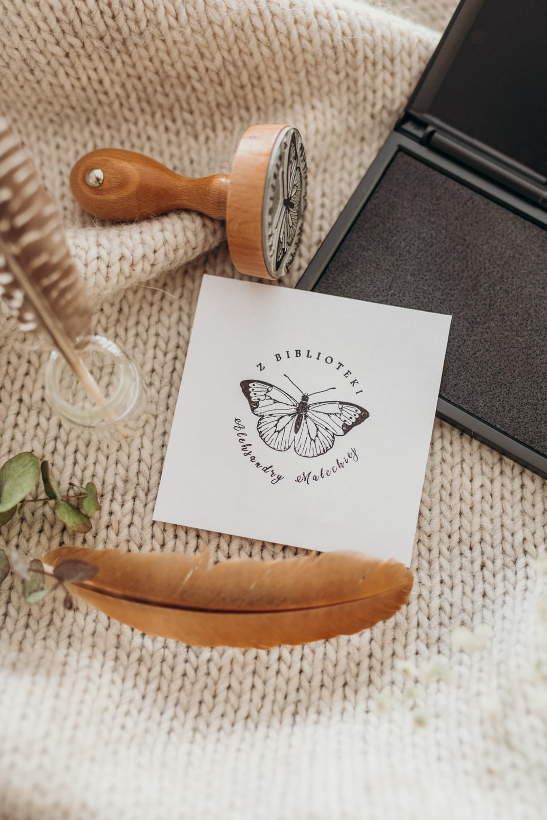 Drewniany Stempel Ex Libris Motyl 50mm ANABU Drewniany Stempel Ex Libris Motyl 50mm ANABU